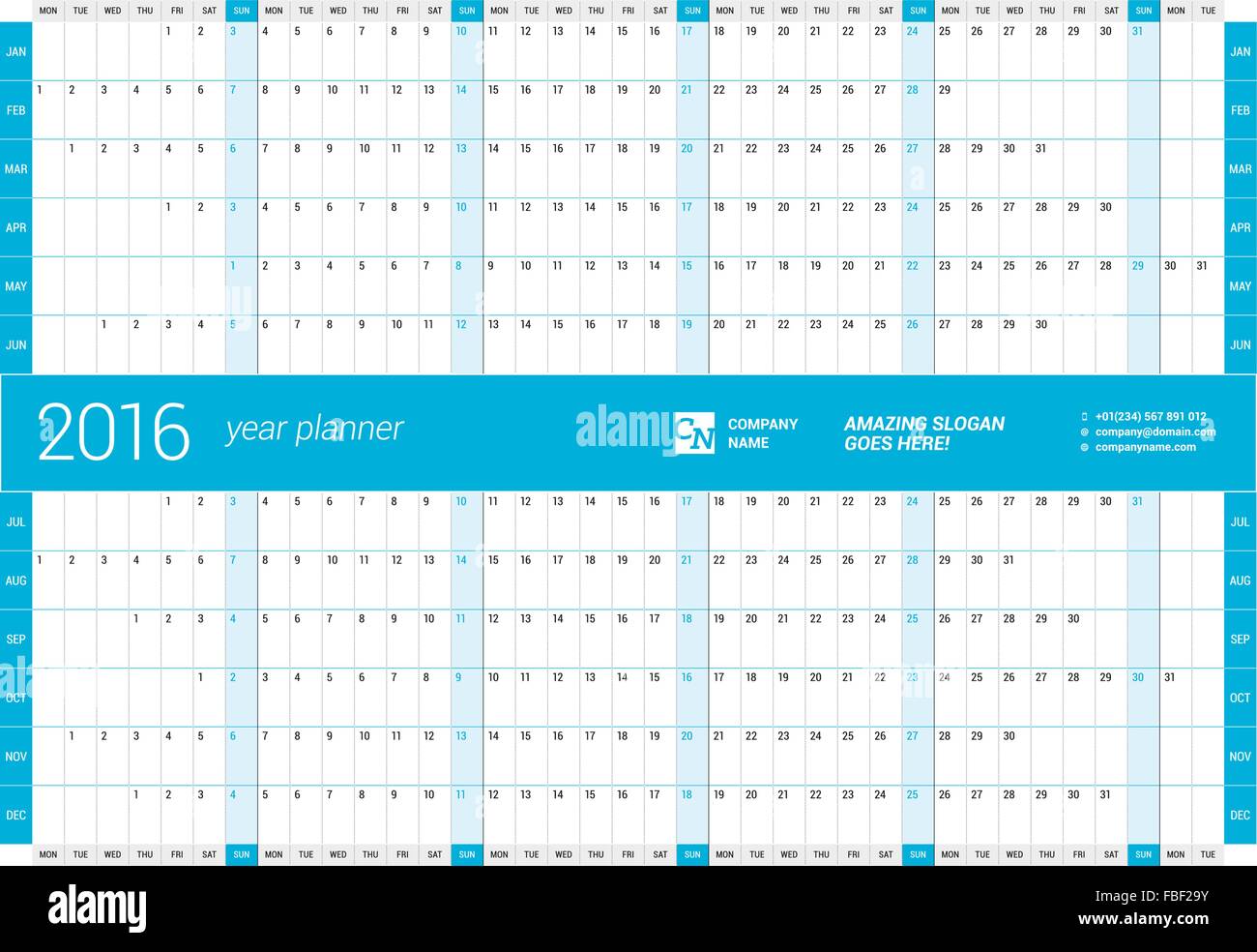 Blue Calendar Planner 2016. Vector Print Template. Week Starts Monday ...