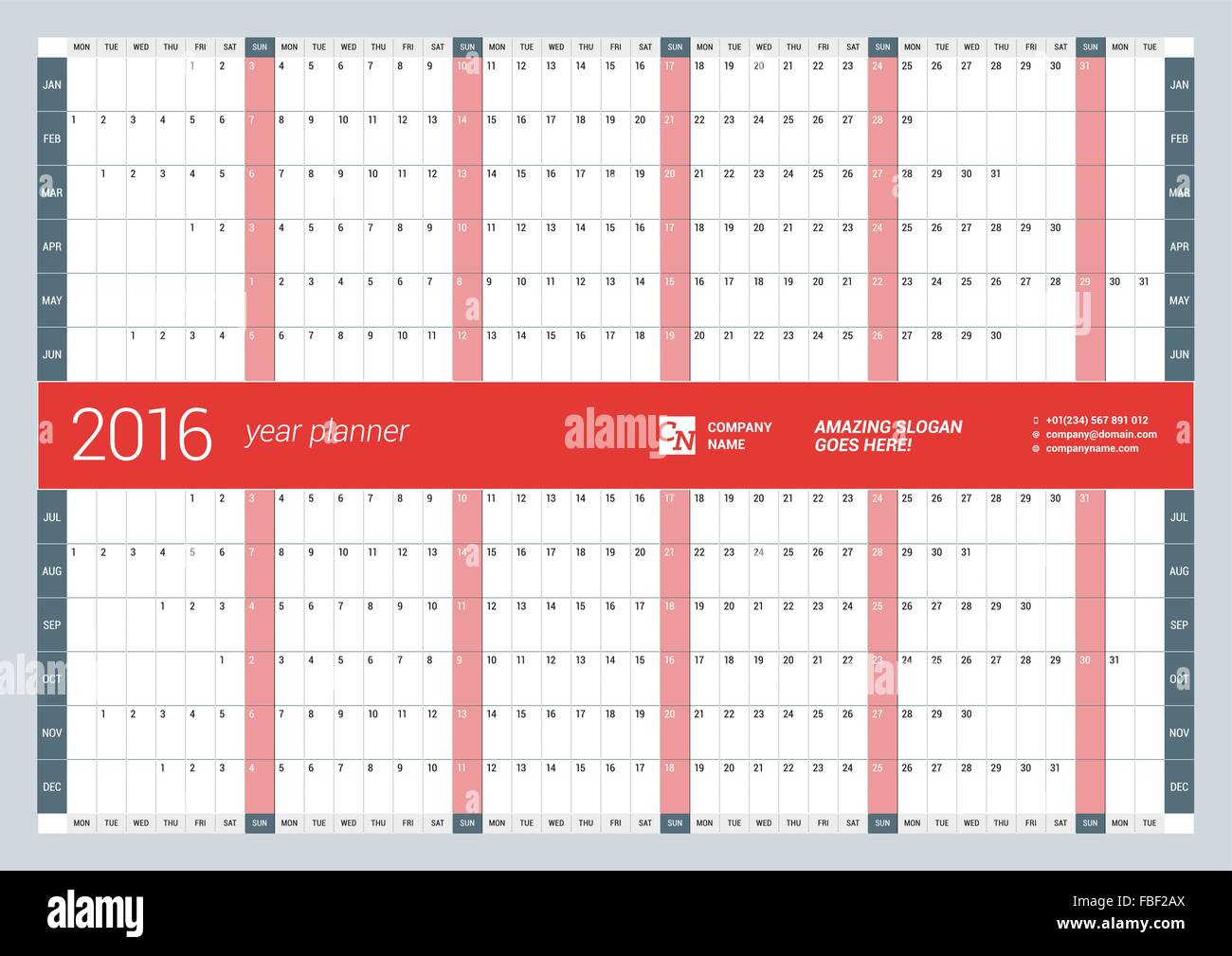 Calendar Planner for 2016 Year. Vector Design Print Template. Week ...
