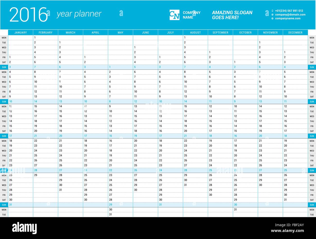 Blue Calendar Planner 2016. Vector Print Template. Week Starts Monday ...