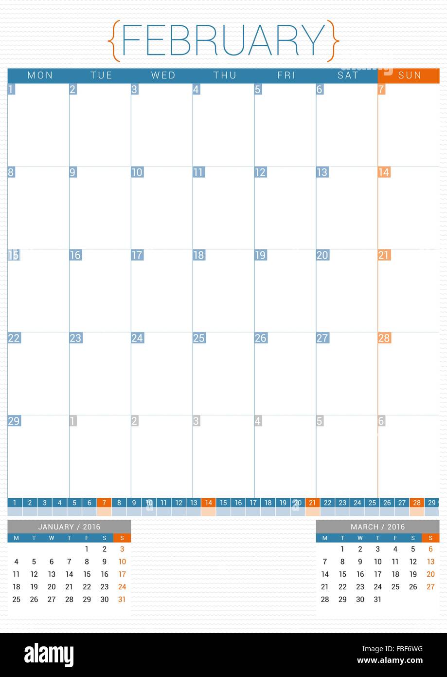 Calendar Planner 2016 Design Template. February. Week Starts Monday ...