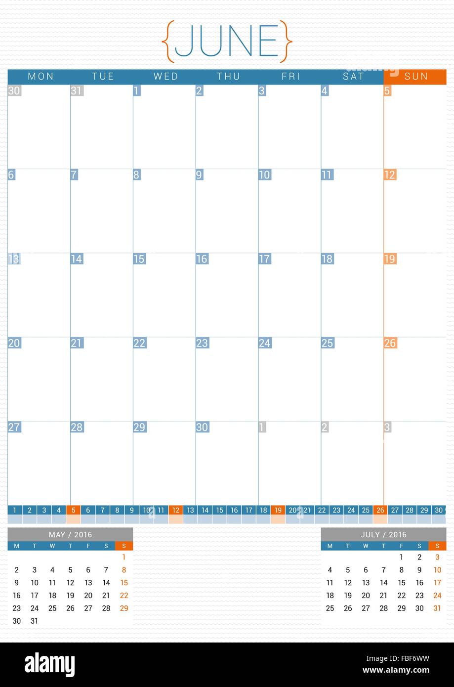 Calendar Planner 2016 Design Template. June. Week Starts Monday Stock ...