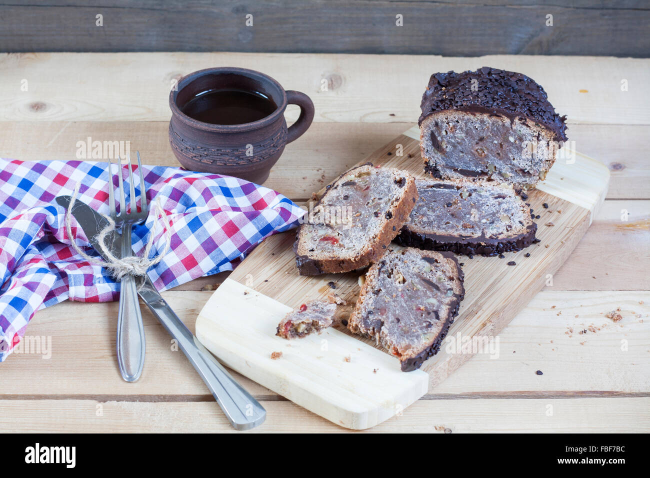 Stollen traditional German Christmas yeast cake with raisins served ...