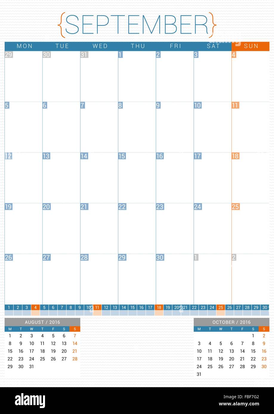 Calendar Planner 2016 Design Template. September. Week Starts Monday ...