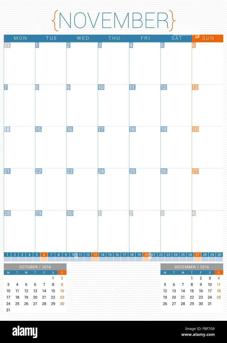 Calendar Planner 2016 Design Template. November. Week Starts Monday ...