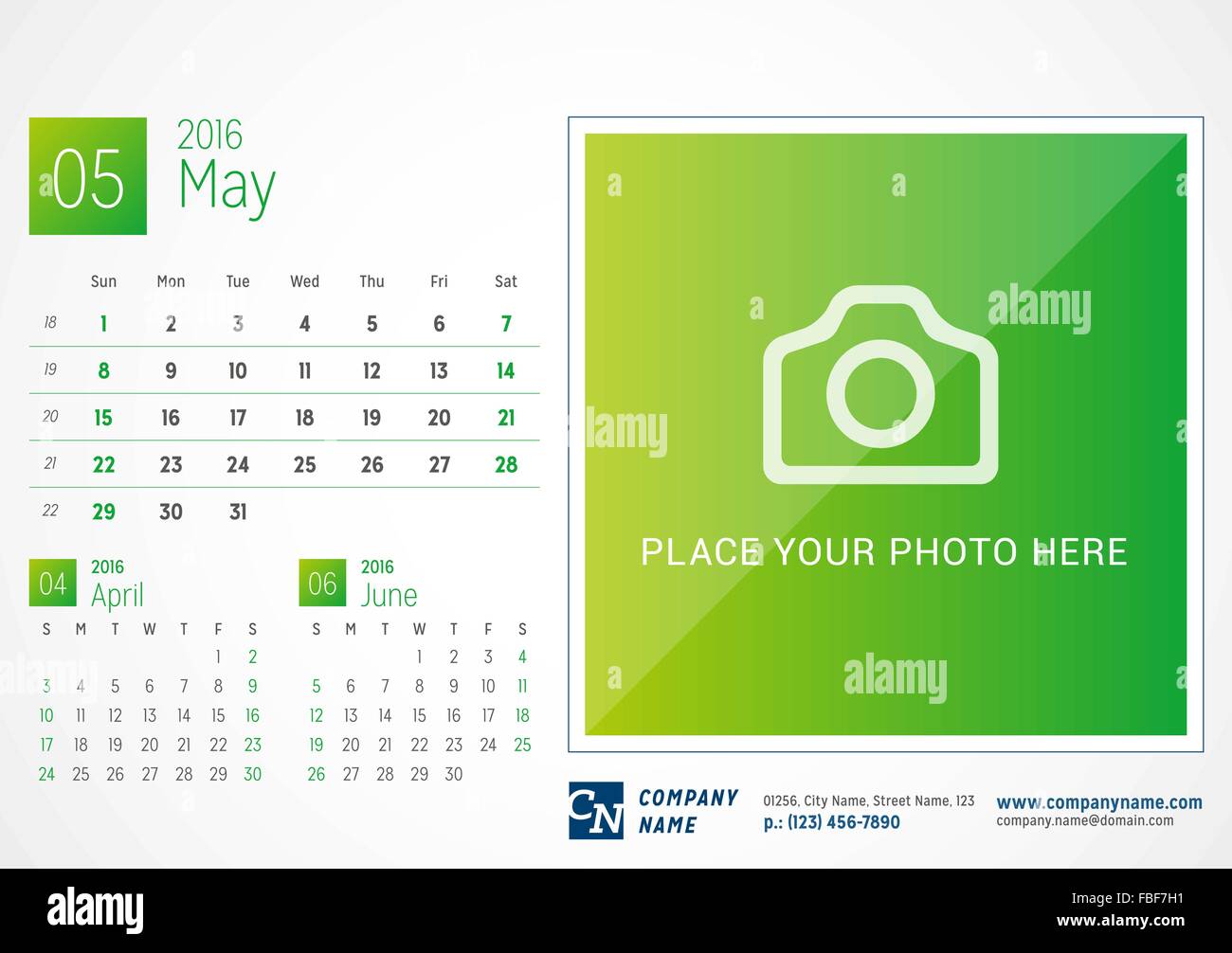 Desk Calendar 2016. Vector Print Template. Week Starts Sunday Stock ...