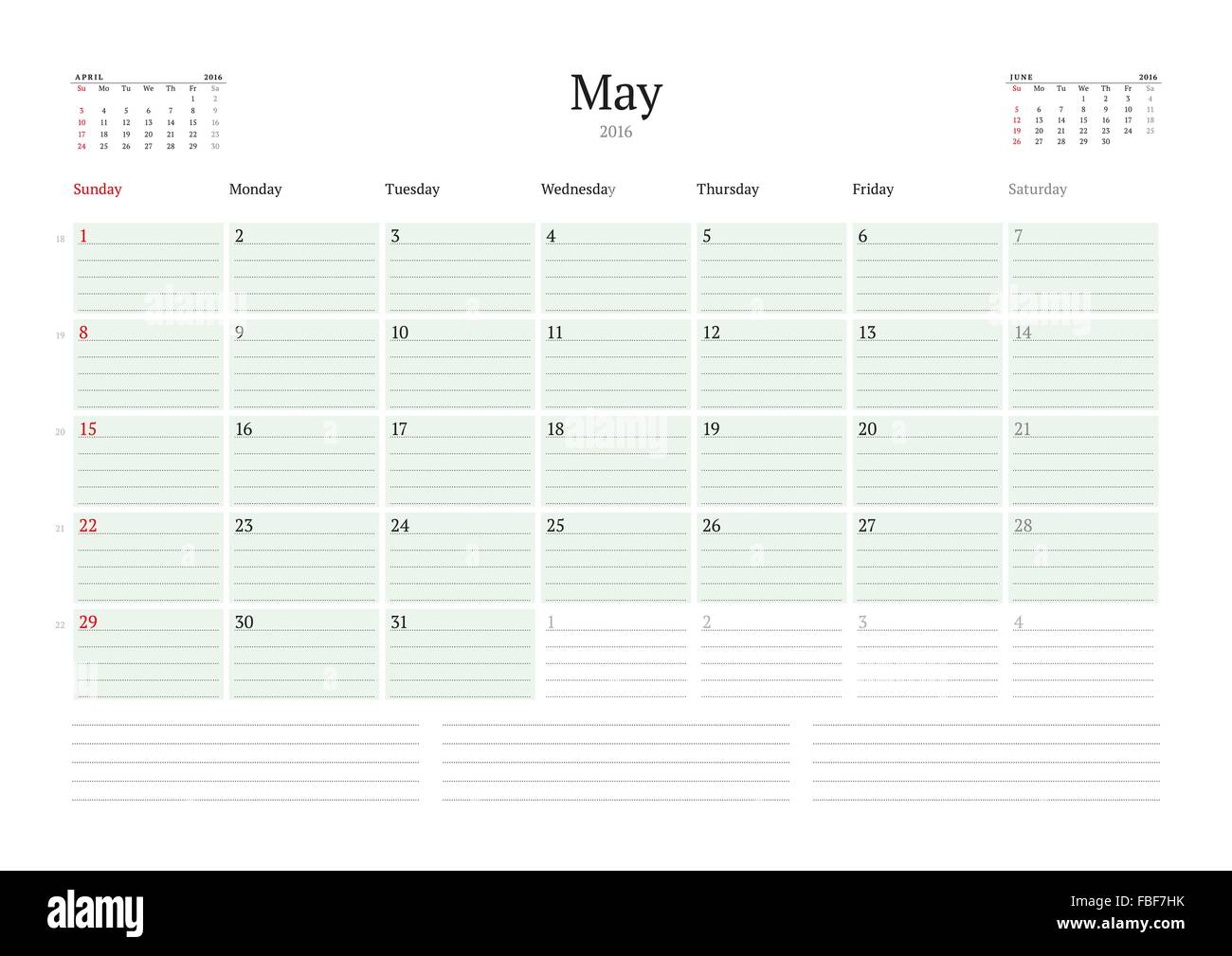 Monthly Calendar Planner 2016. Vector Print Template. May. Week Starts ...