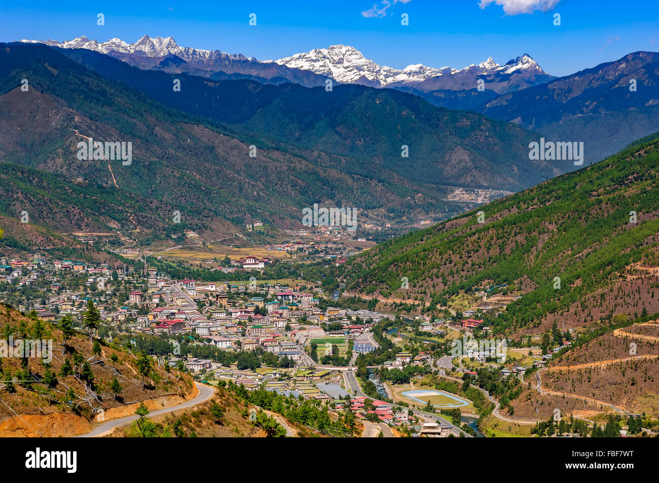 View of Thimphu Capital of Bhutan valley of Himalayas and it's ...