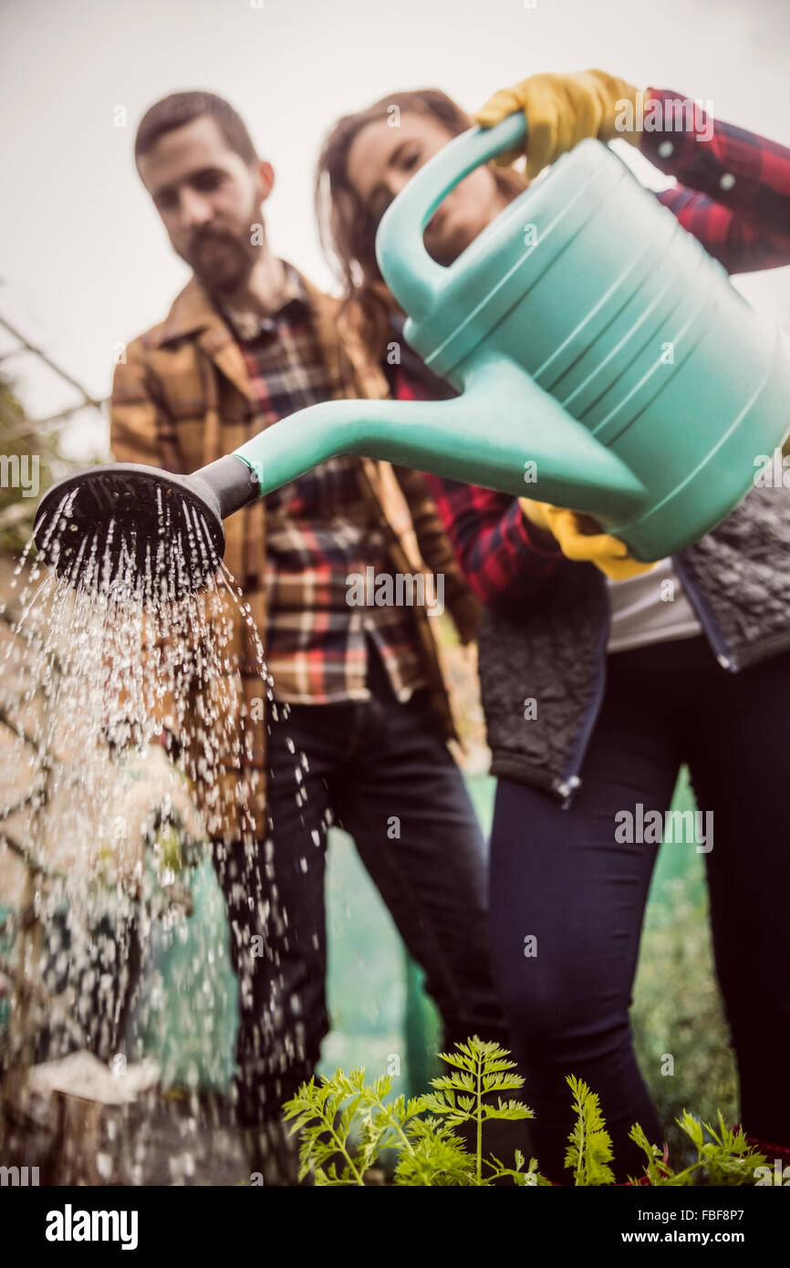 Couple watering plants together Stock Photo - Alamy