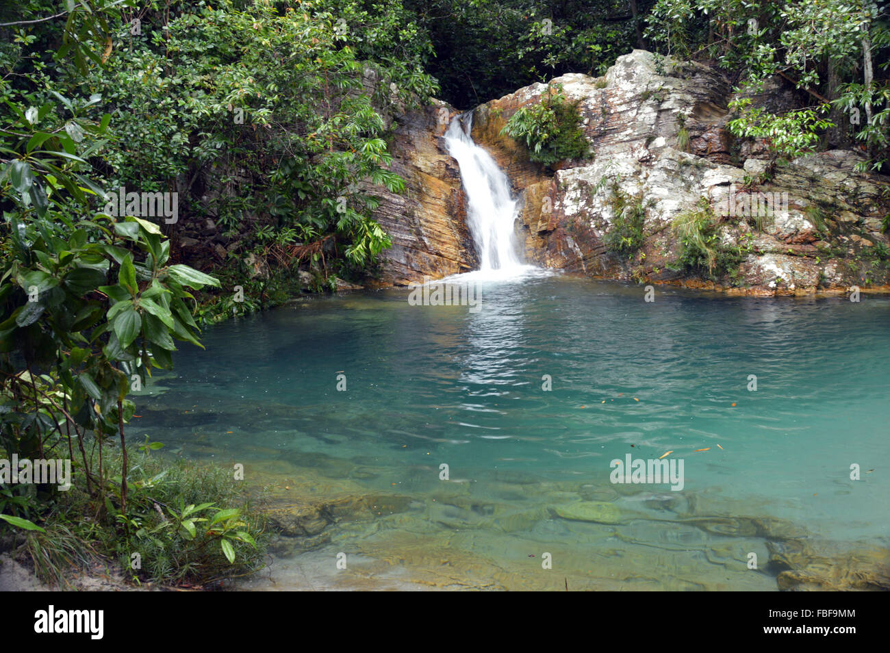 Water fall called small Santa Barbara in the cerrado at chapada dos ...