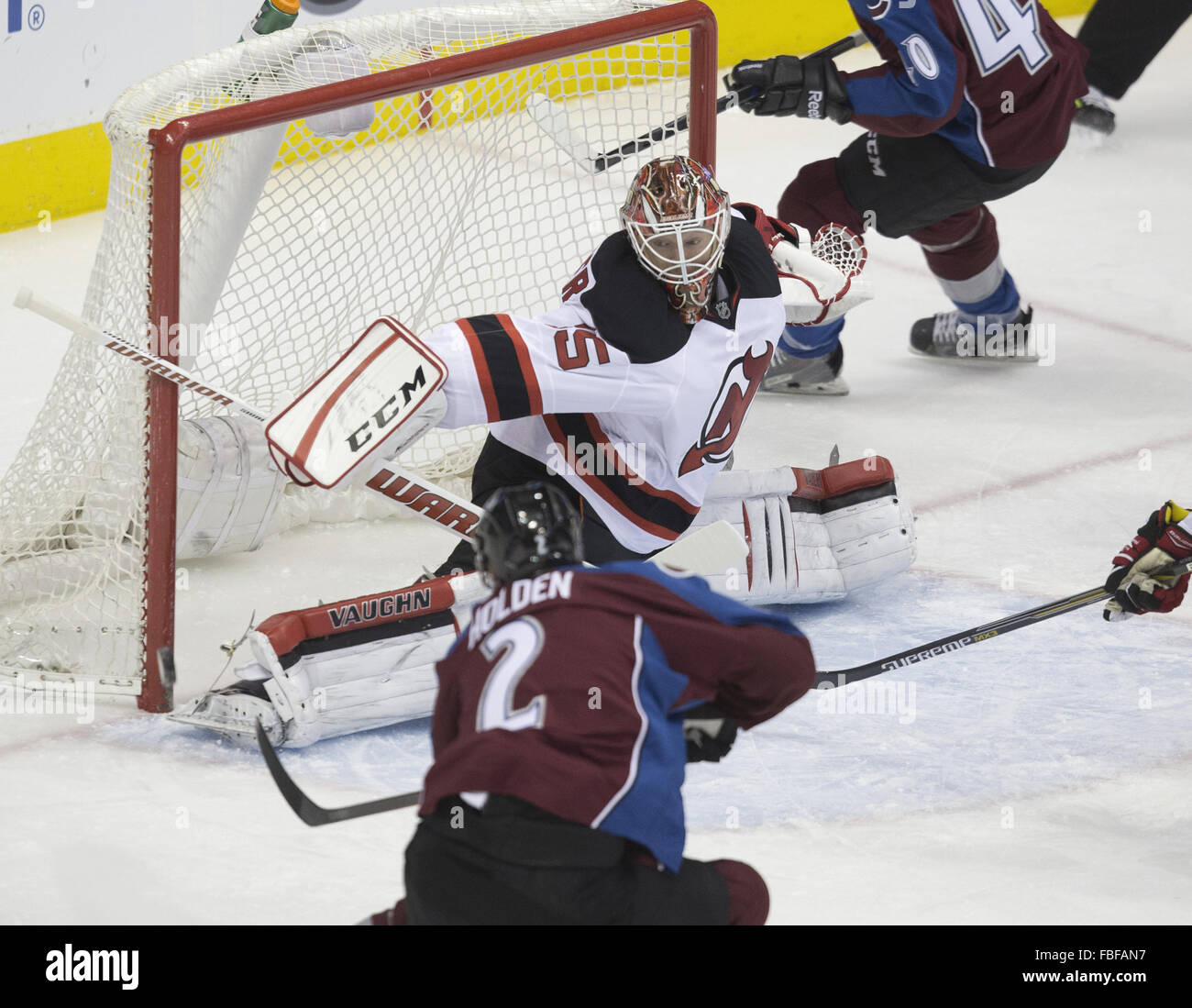 Denver, Colorado, USA. 14th Jan, 2016. Devils G CORY SCHNEIDER, center ...