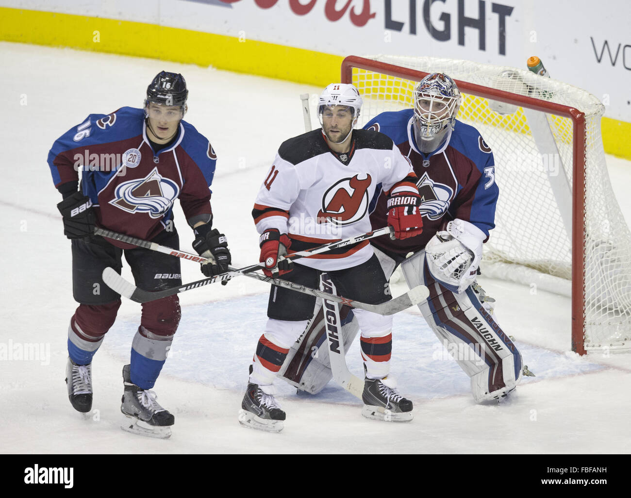 Denver, Colorado, USA. 14th Jan, 2016. Devils C STEPHEN GIONTA, center ...