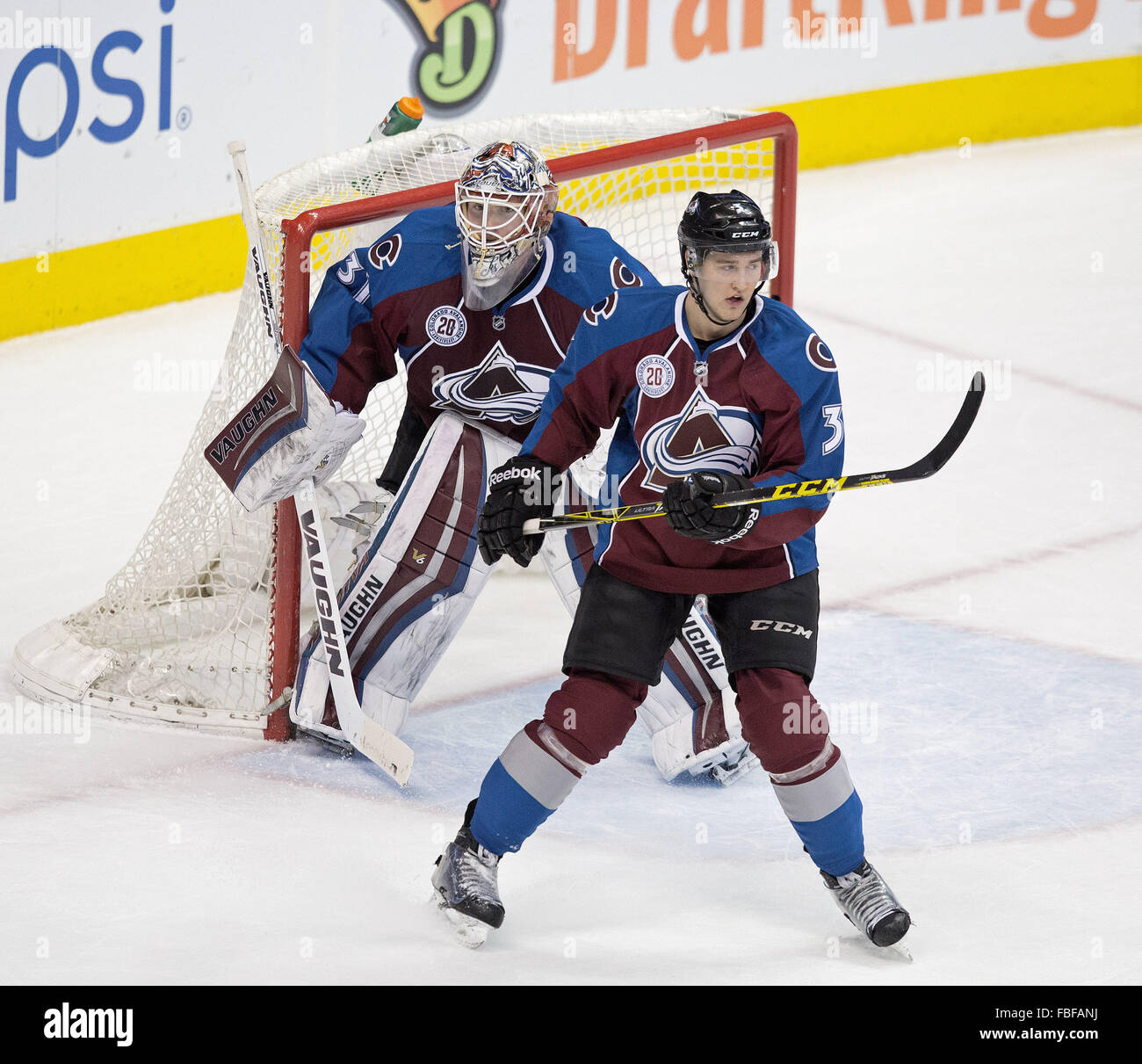 Denver, Colorado, USA. 14th Jan, 2016. Avalanche D CHRIS BIGRAS, right ...