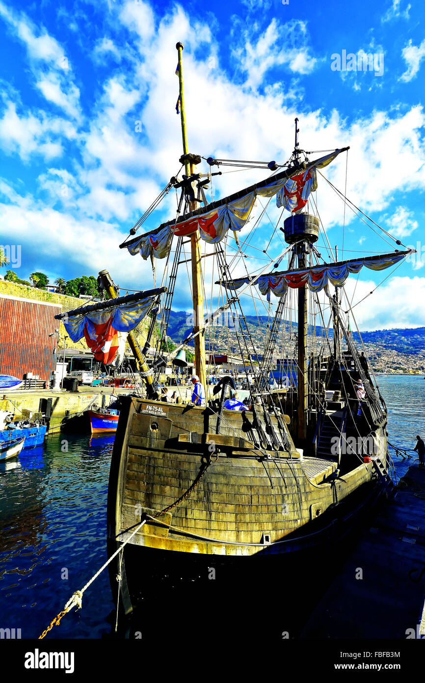 Madeira Funchal Santa Maria de Columbo replica ship Stock Photo - Alamy