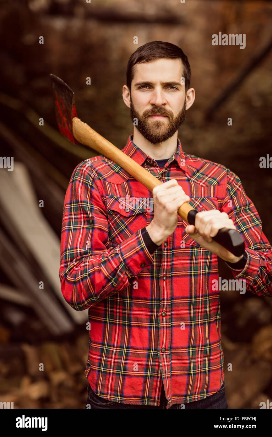 Portrait of man with axe Stock Photo - Alamy