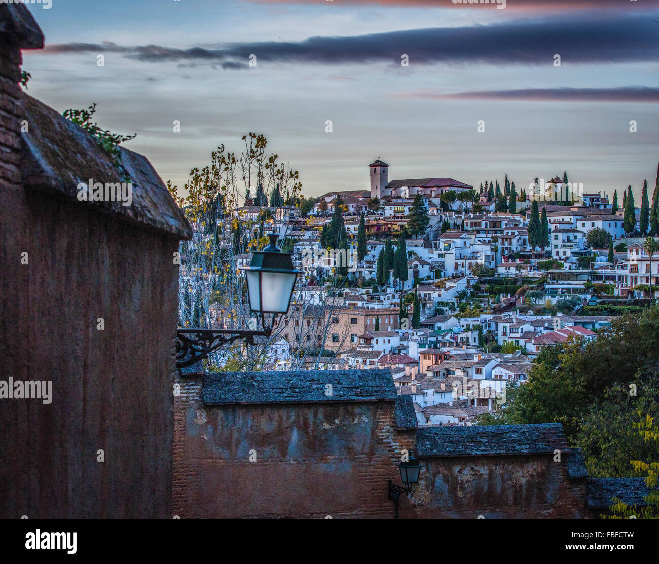 View of the Albaicin district in Granada Spain in the evening as the ...