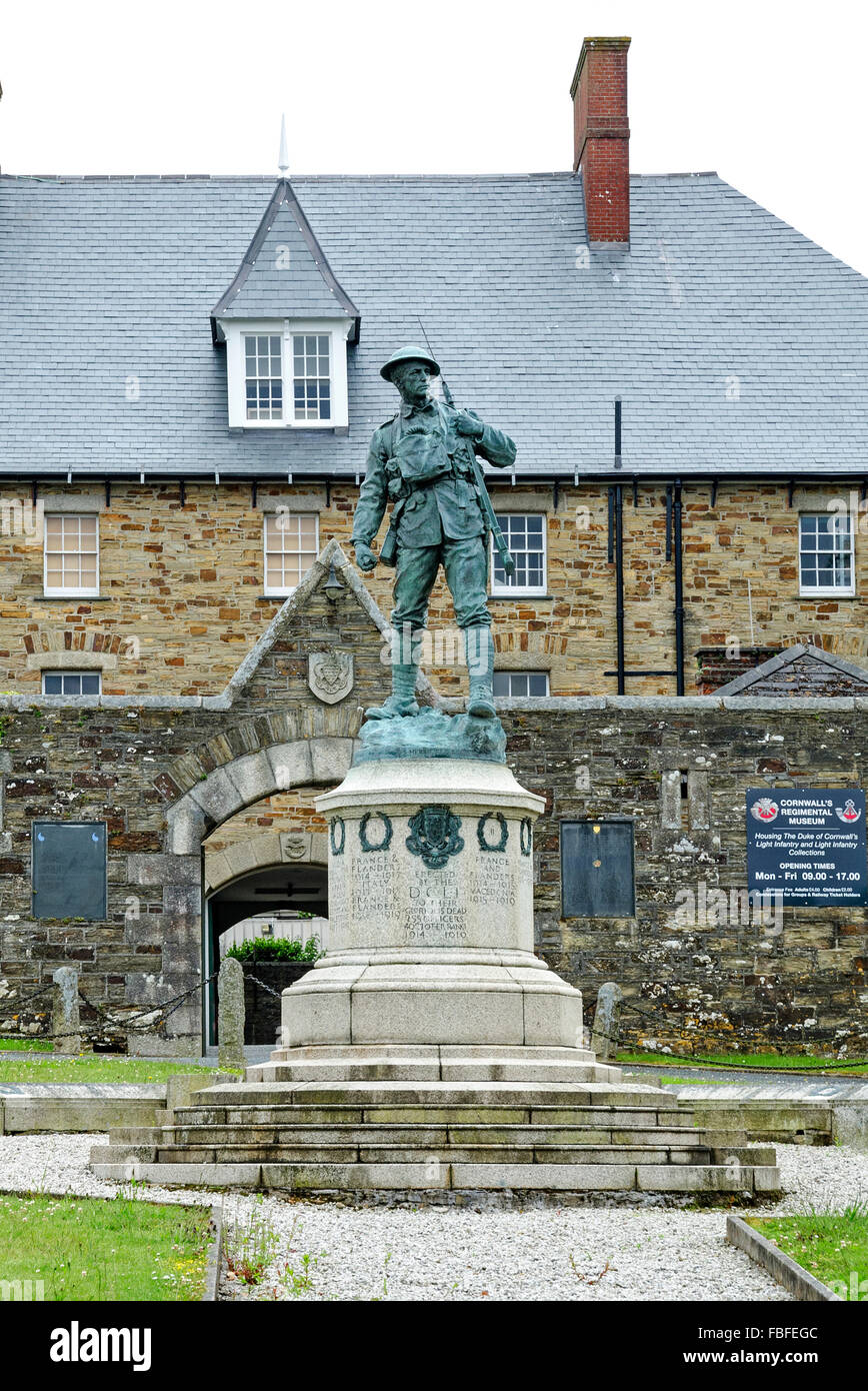Military statue outside the entrance to the Cornwall Regimental museum ...