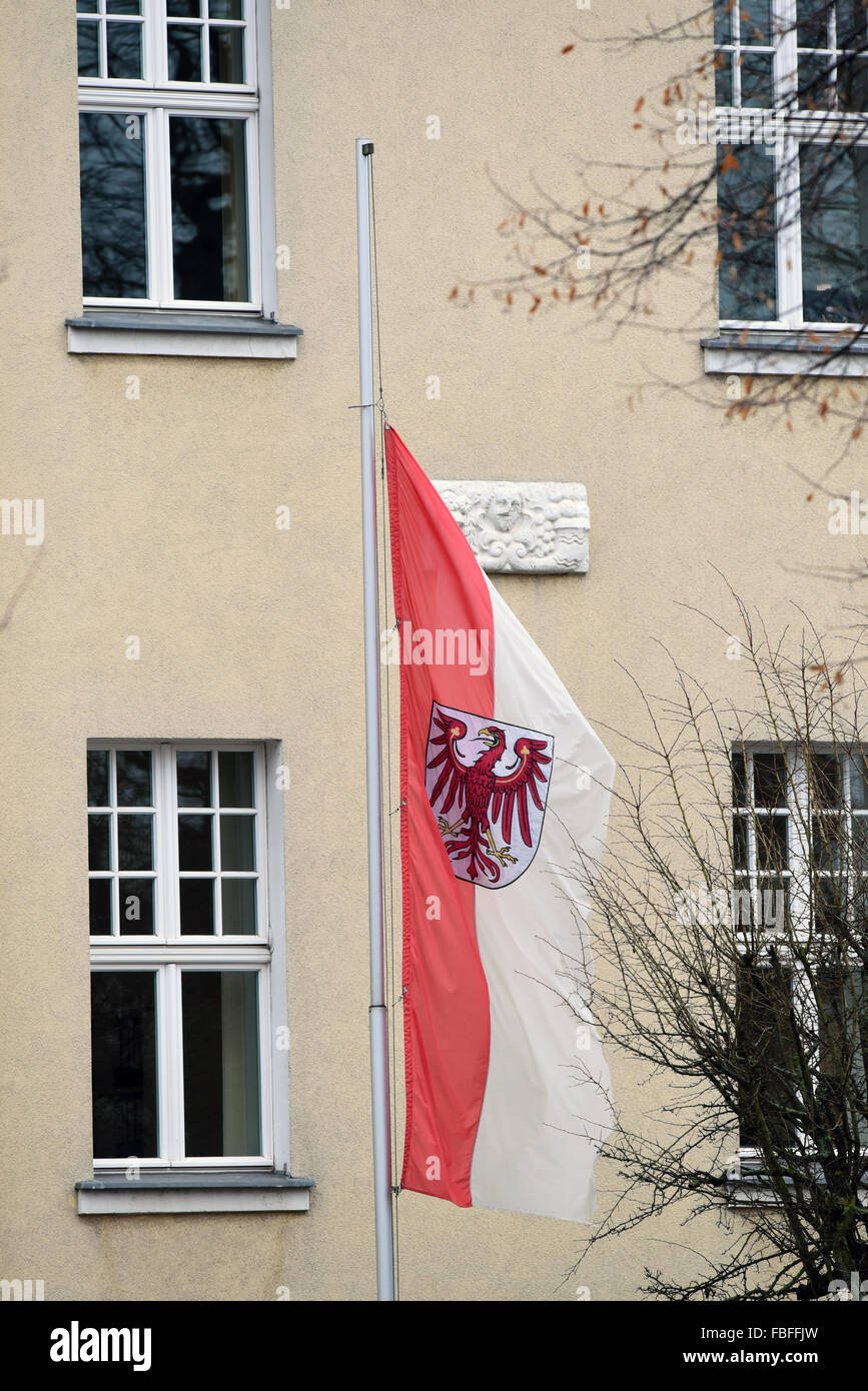 Falkensee, Germany. 13th Jan, 2016. The Brandenburg flag can be seen at ...