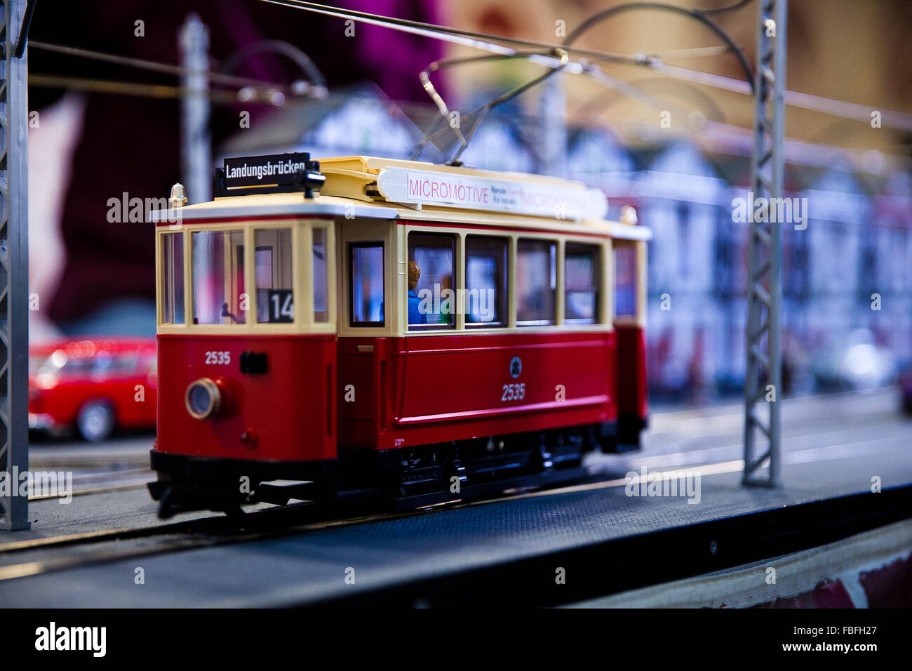London, UK. 15th Jan, 2016. A model tram is displayed during the 20th ...