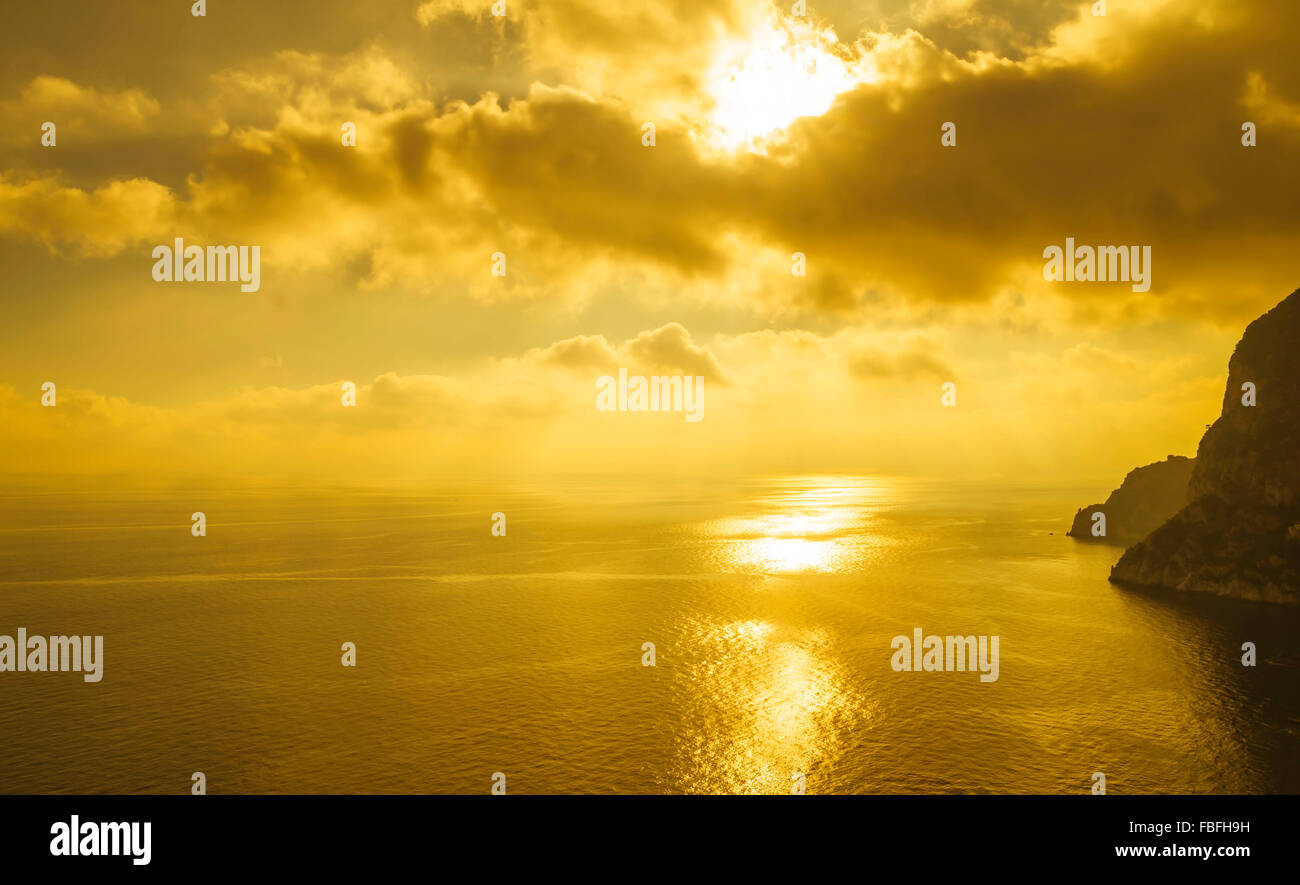 Beautiful sunset over Capri Island ,one of the most attractive ...