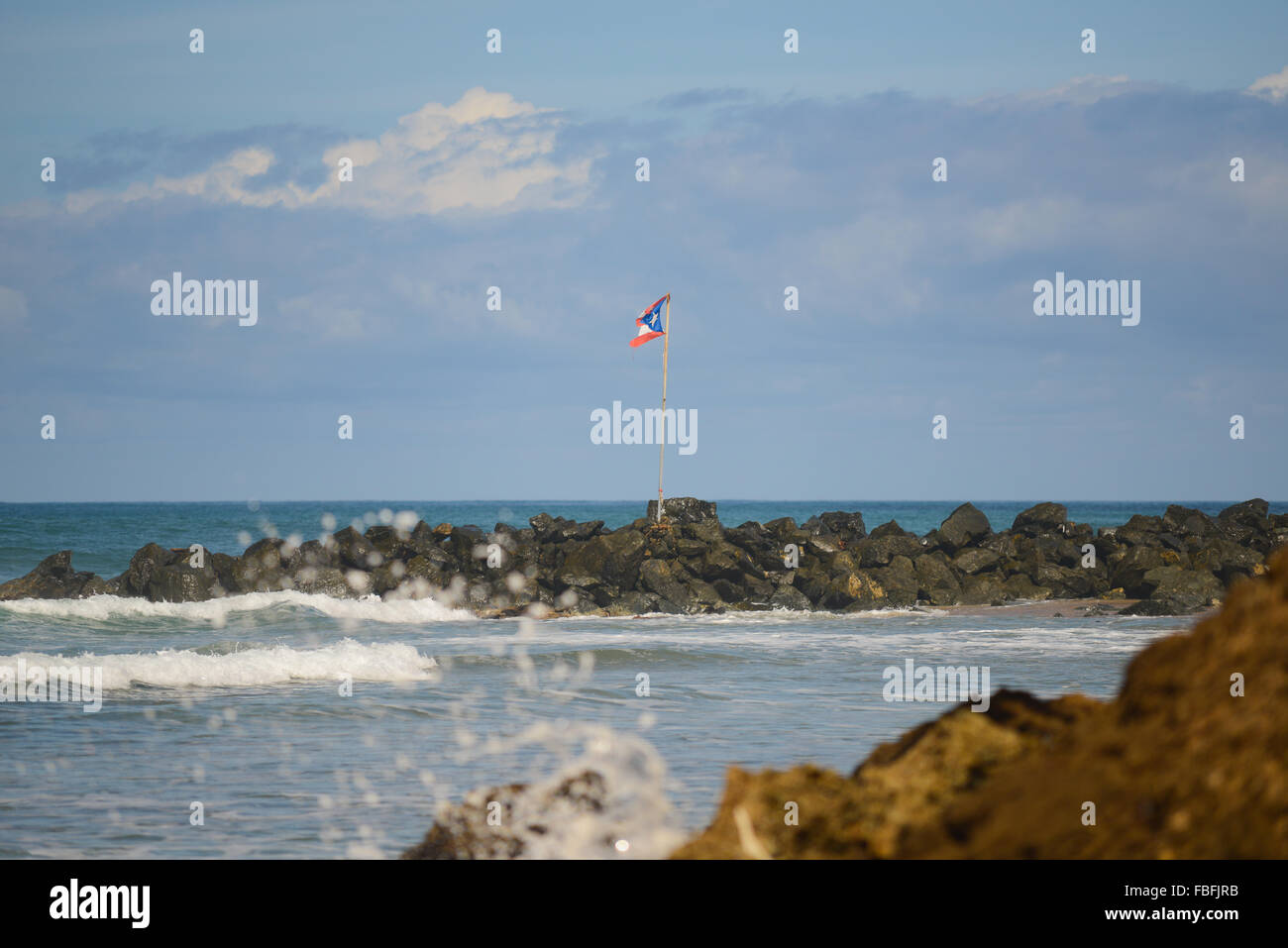 Puertorican flag waving at Dome's Beach. Rincon, Puerto Rico. USA ...