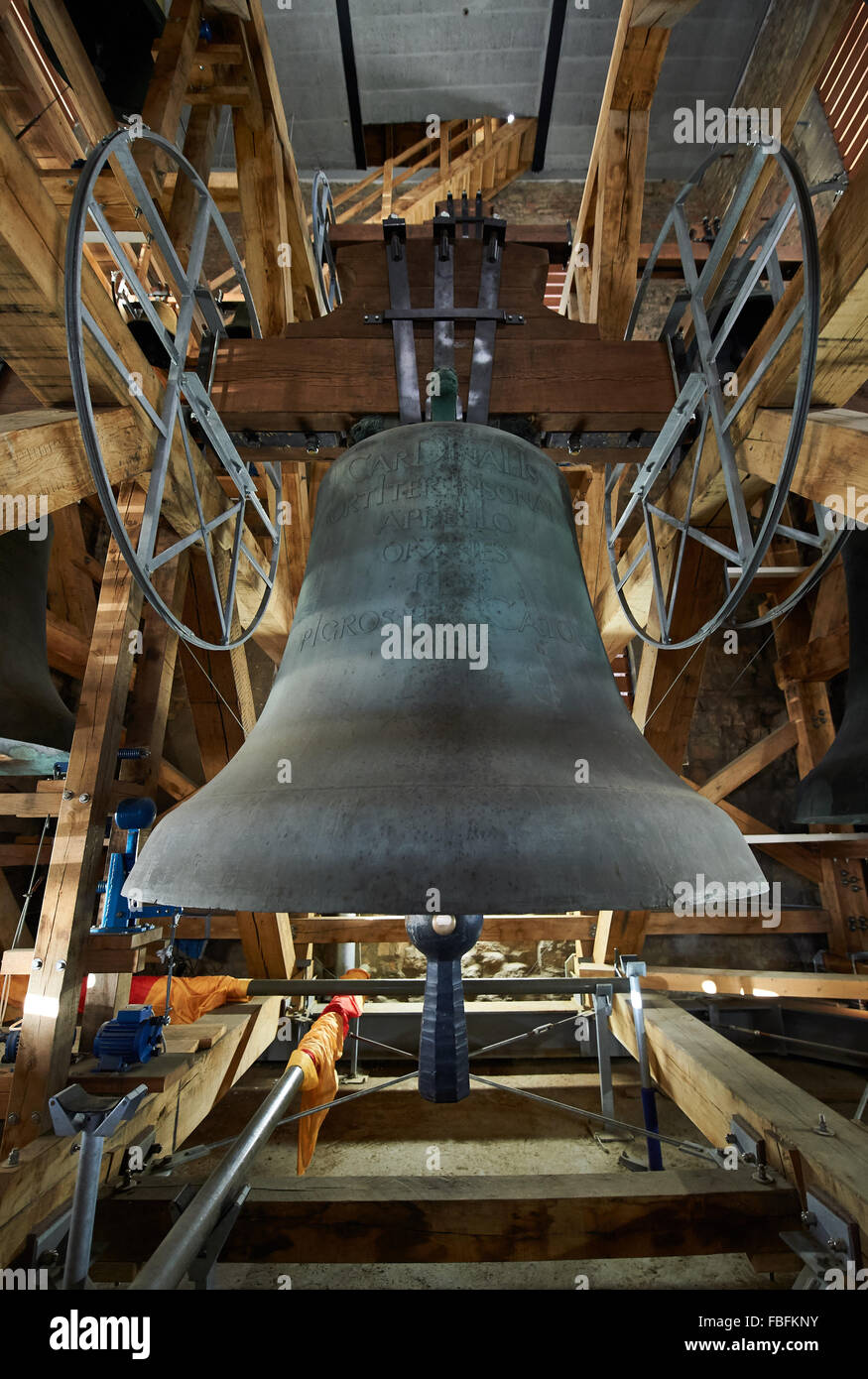 A massive church bell, known as 'Kardinal', hangs from the bell tower ...