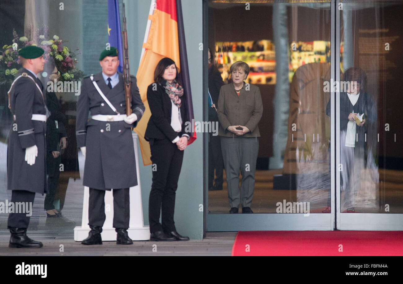 Berlin, Germany. 14th Jan, 2016. German Chancellor Angela Merkel waits ...