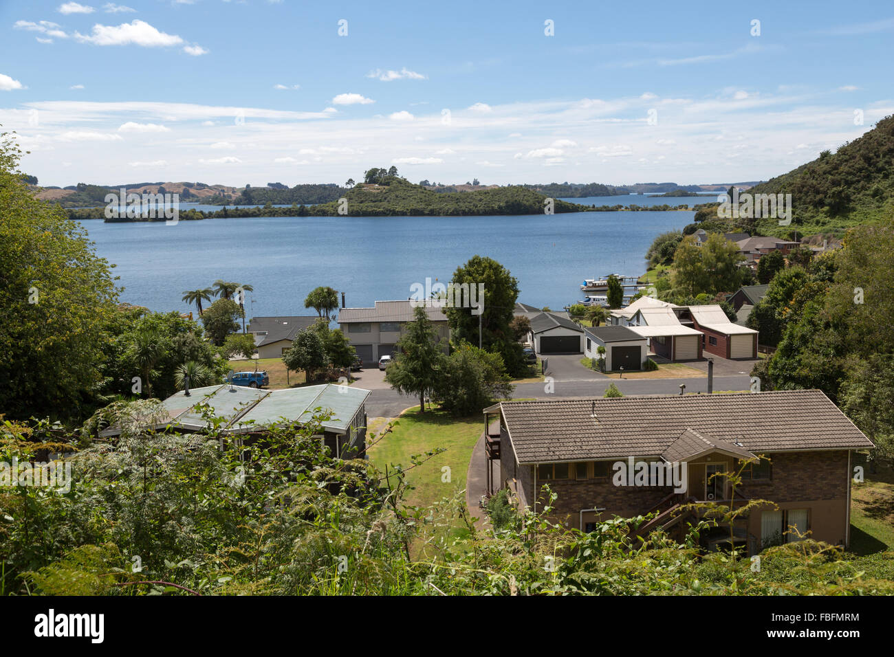 View of Okawa Bay on Lake Rotoiti near the town of Mourea, Bay of ...