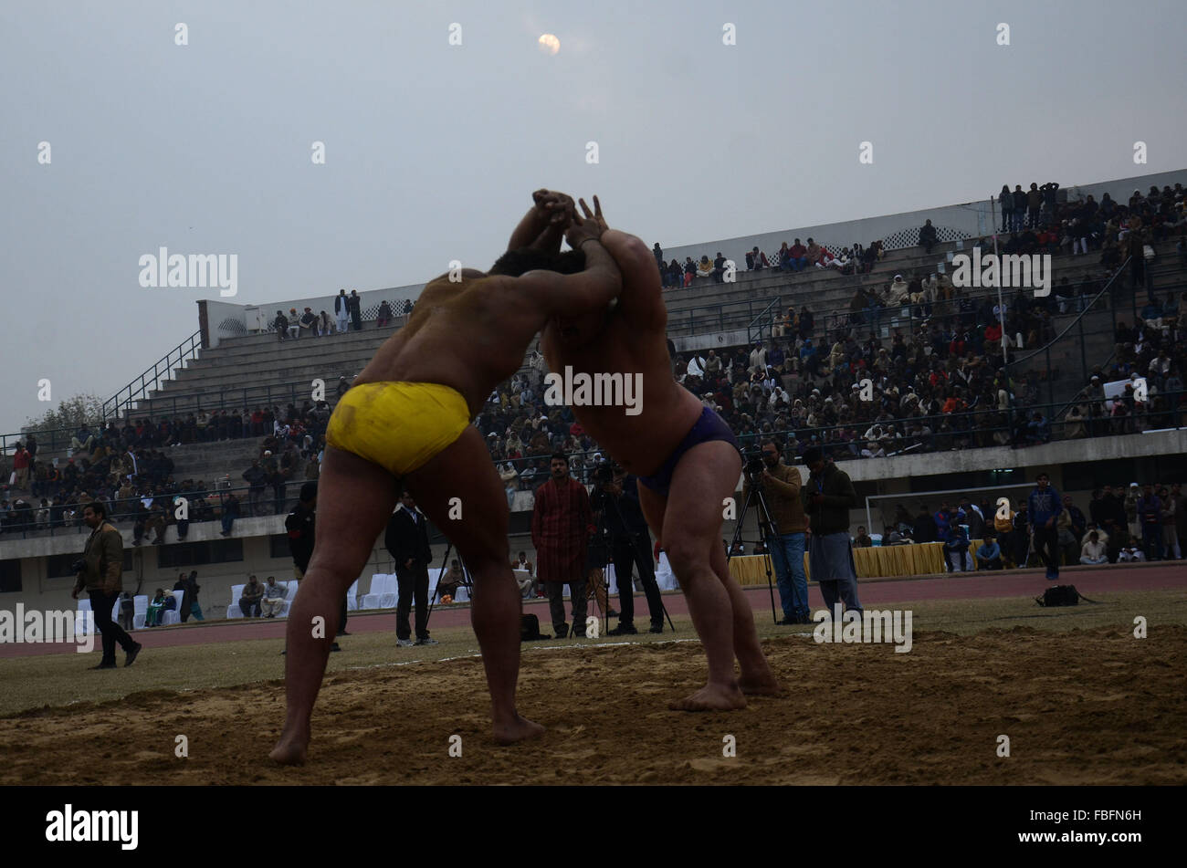Lahore, Pakistan. 15th Jan, 2016. Pakistani traditional wrestlers ...
