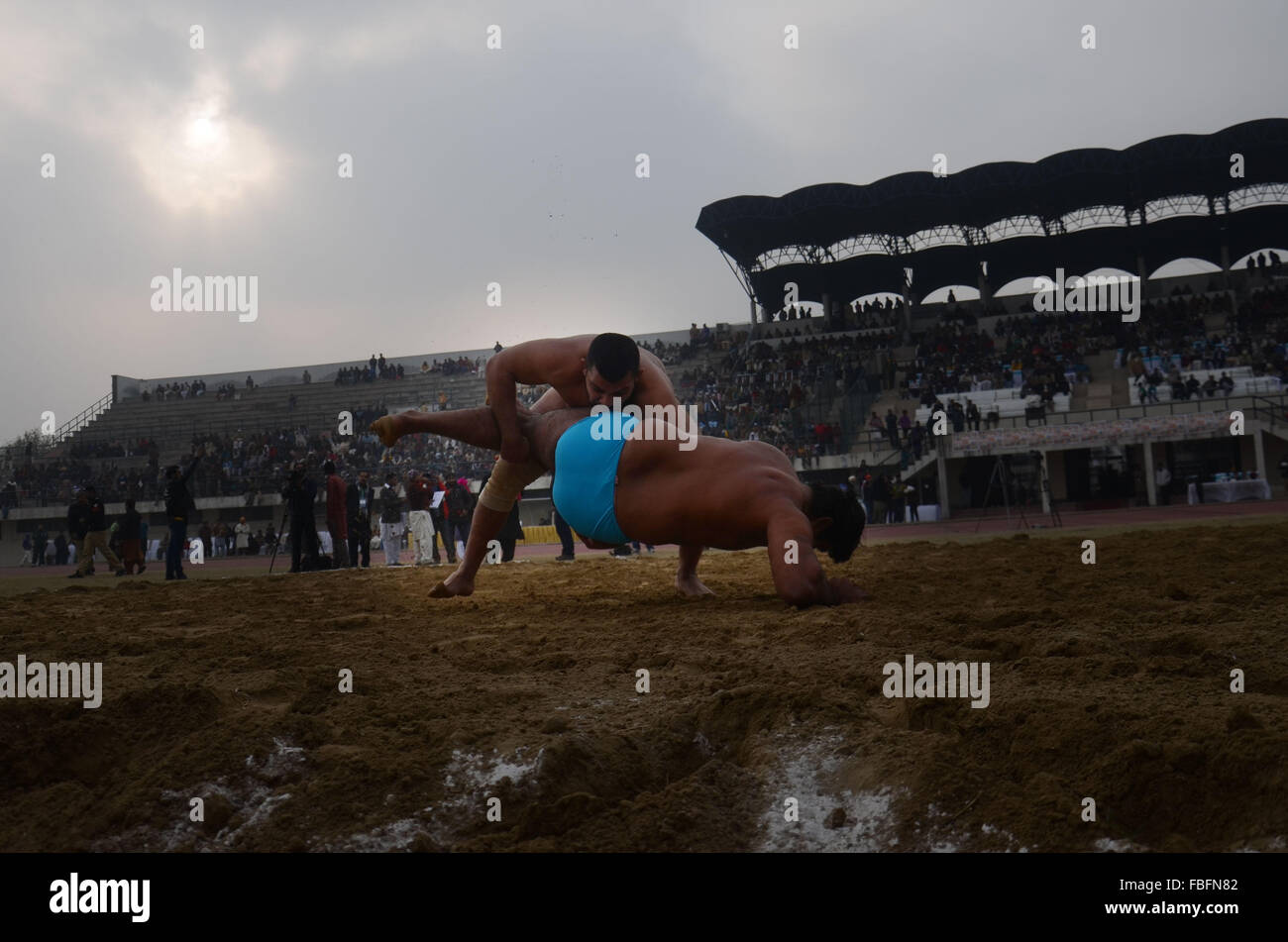 Lahore, Pakistan. 15th Jan, 2016. Pakistani traditional wrestlers ...