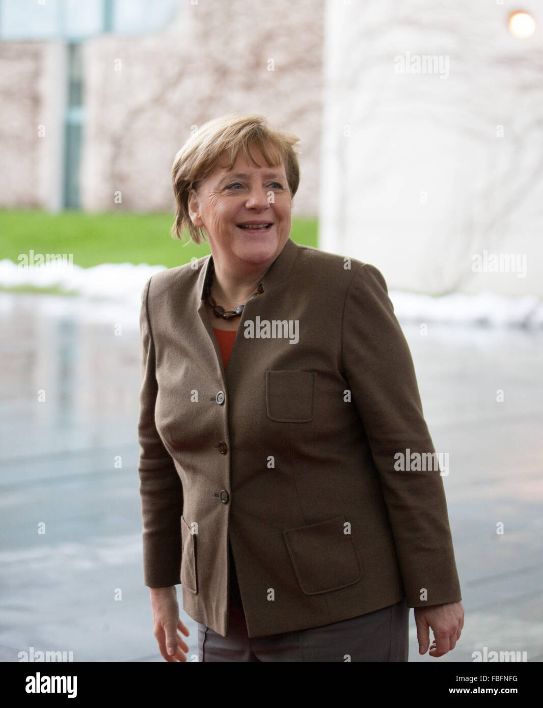 Berlin, Germany. 14th Jan, 2016. German Chancellor Angela Merkel waits ...