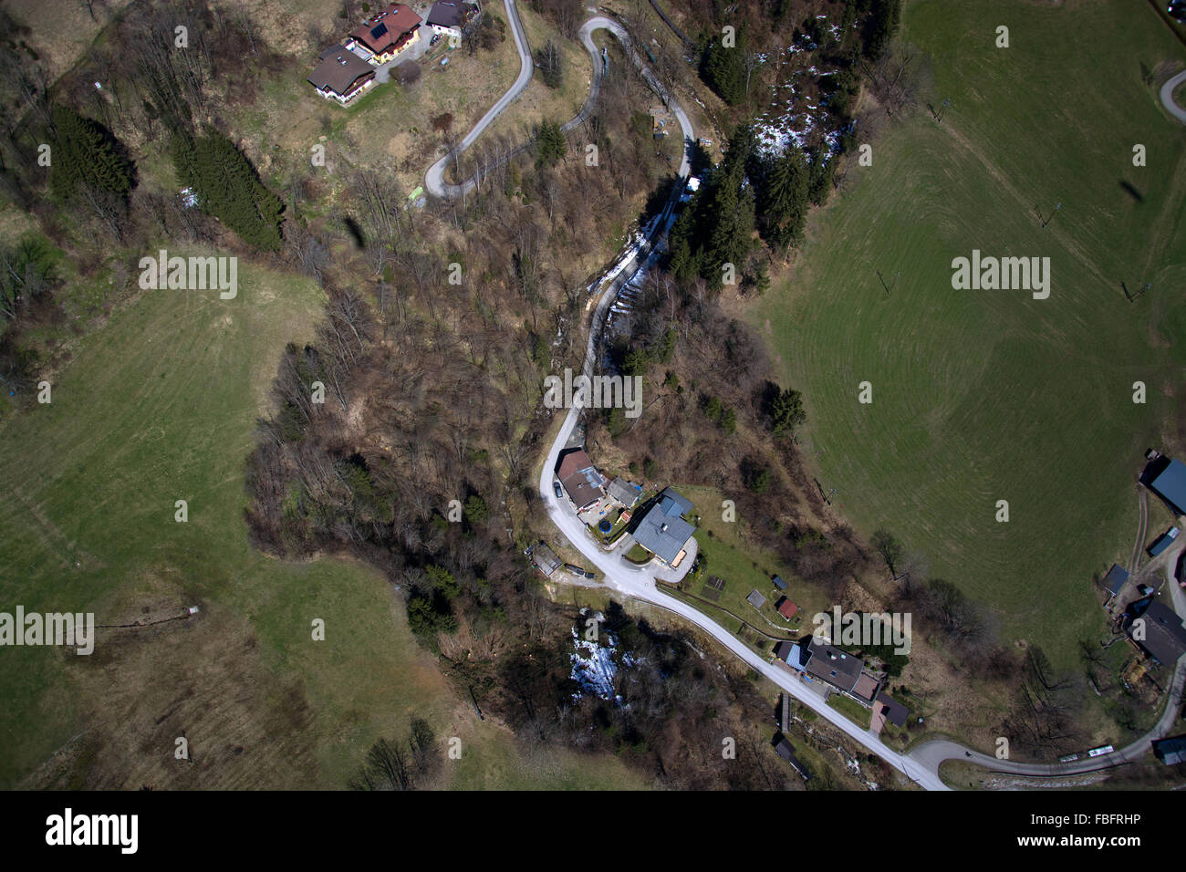 Fields and meadows, photo taken in April at the Pinzgau Valley, Austria ...