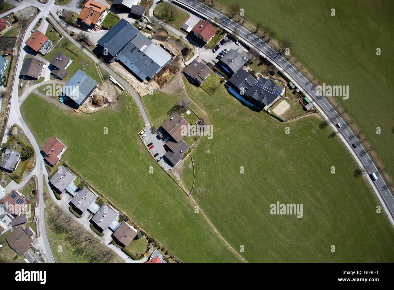 Fields and meadows, photo taken in April at the Pinzgau Valley, Austria ...
