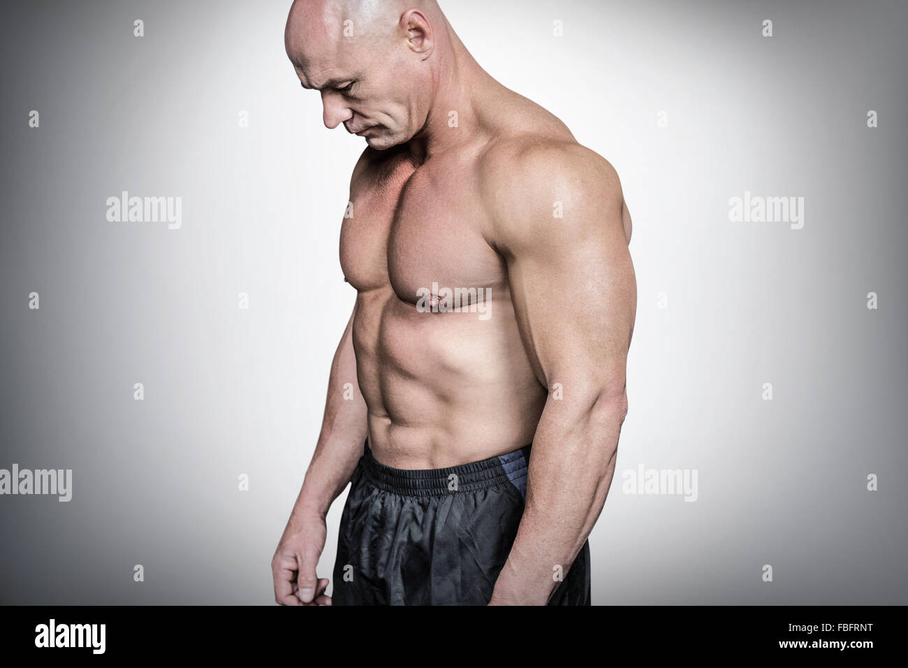 Composite image of side view of sad bald man looking down Stock Photo ...