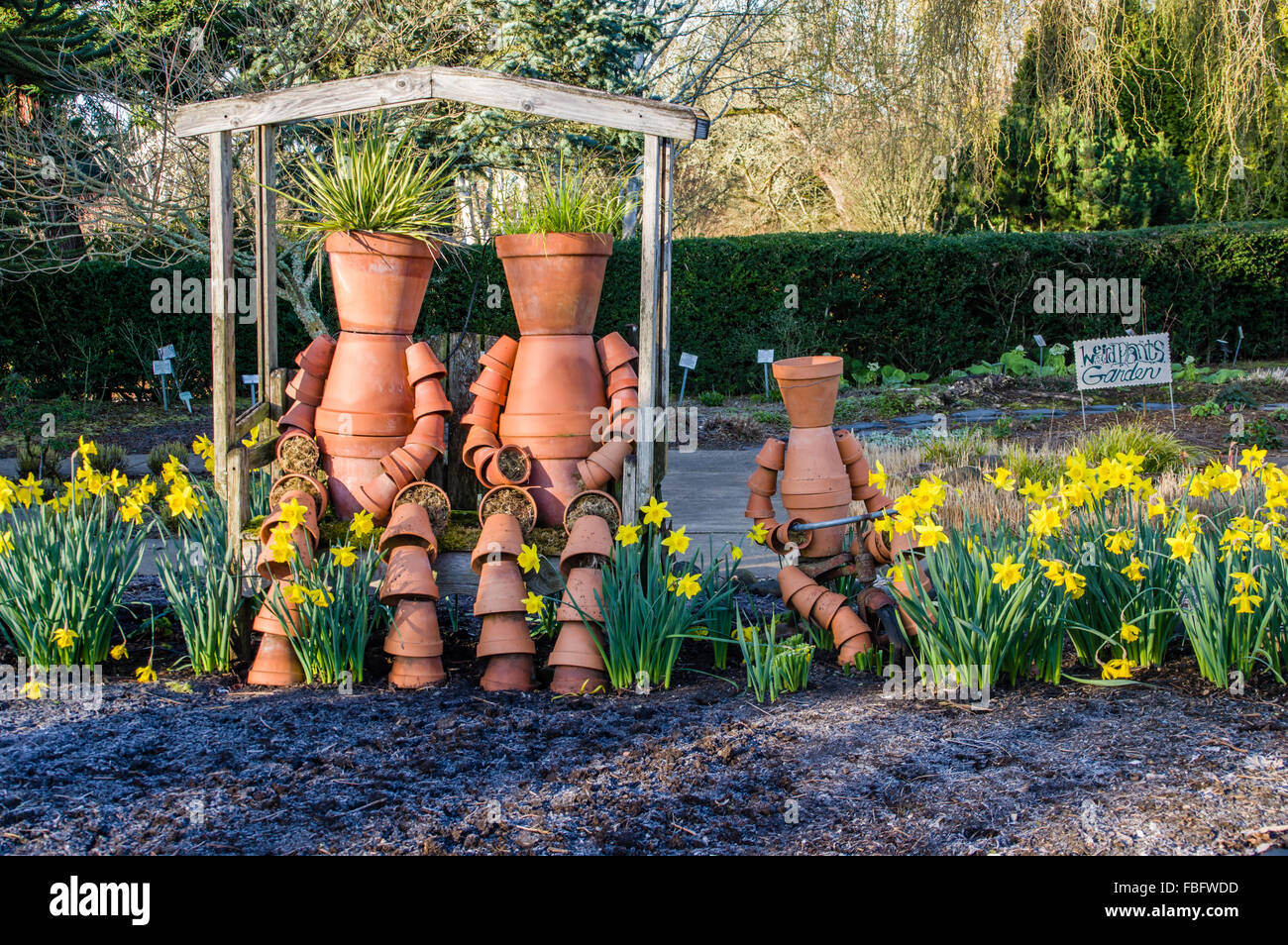 Three pot man sculptures at the Oregon Garden, Silverton, Oregon Stock ...