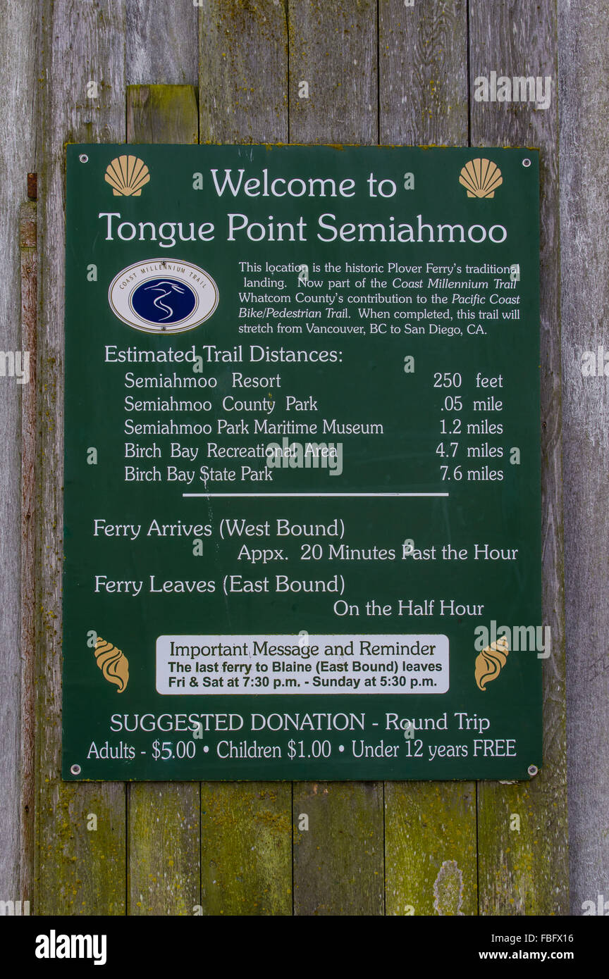 Tongue Point landing sign for the Plover Ferry. Blaine, Washington, USA ...