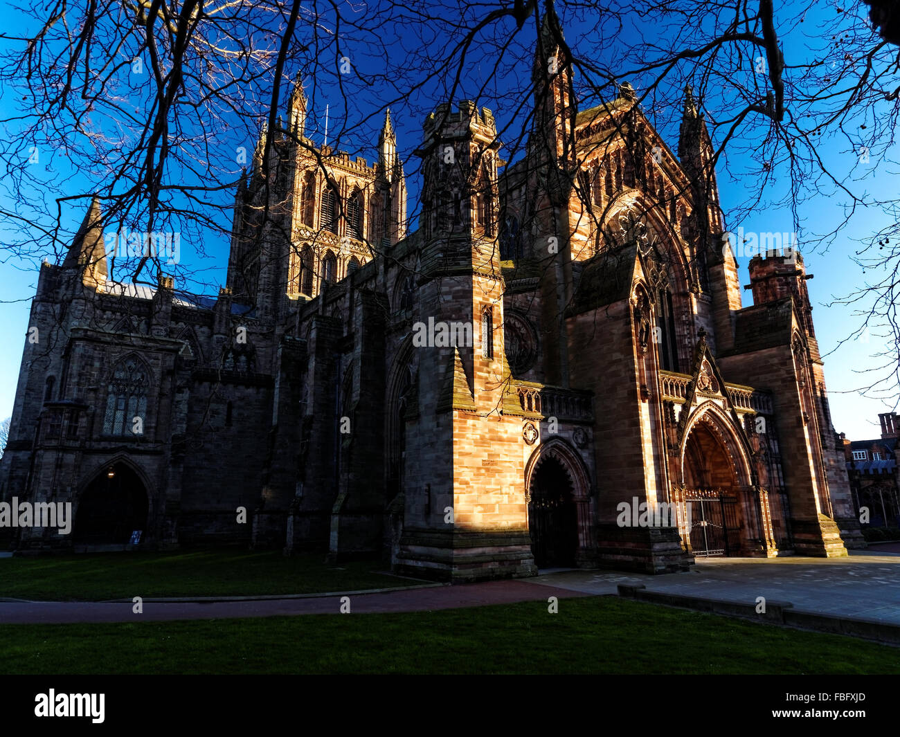 Hereford Cathedral stands on a green in the heart of the county town ...