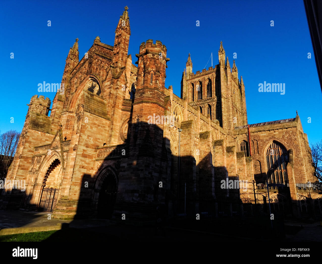 Hereford Cathedral stands on a green in the heart of the county town ...