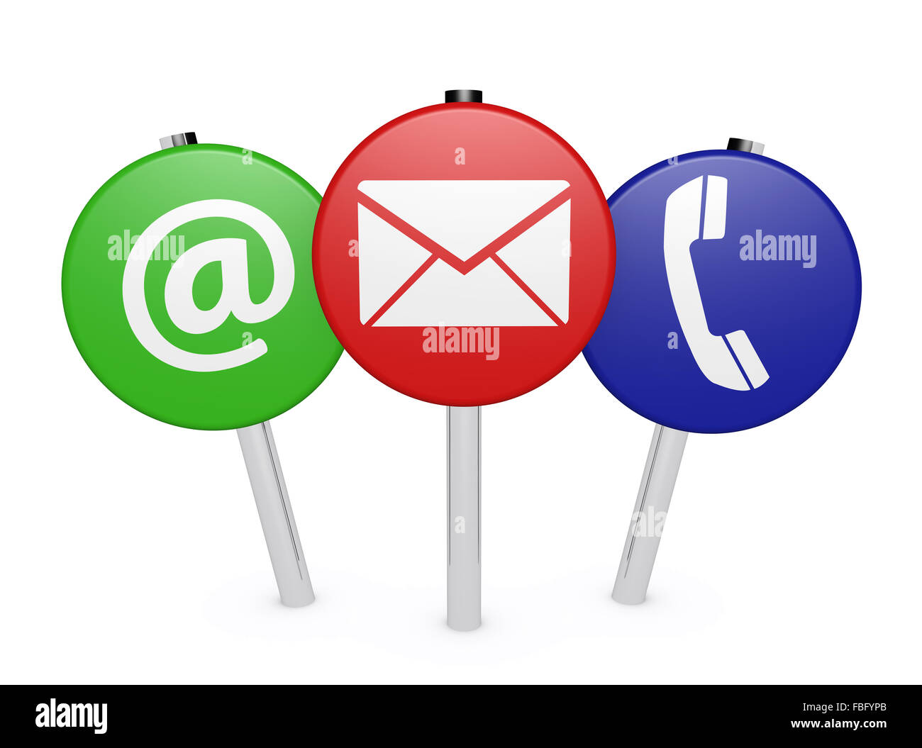 Website contact us symbol and icons on colorful sign post conceptual 3d ...