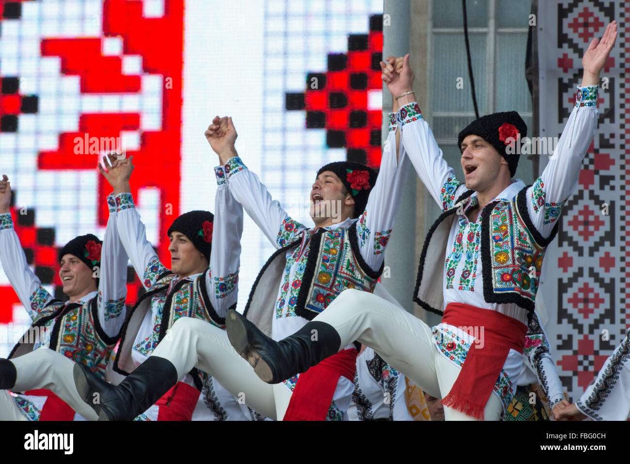 Men Dancing In Folkloric Costumes, Independence Day Celebration, Piata ...