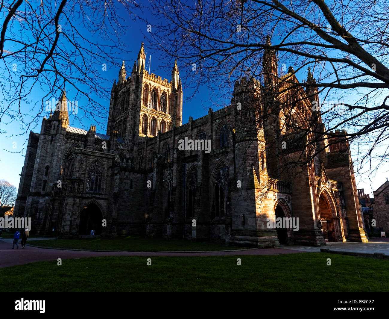 Hereford Cathedral stands on a green in the heart of the county town ...