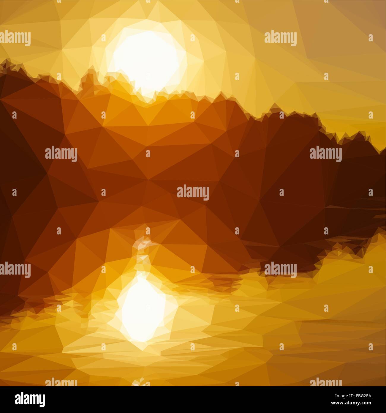 Low poly design triangular sunset river sun water yellow polygon Stock ...
