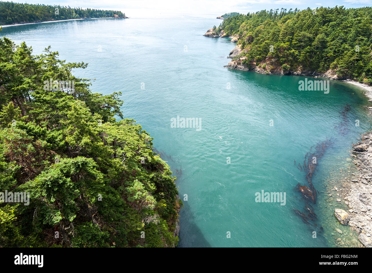 An aerial view of the waters and shores of Deception Pass Stock Photo ...