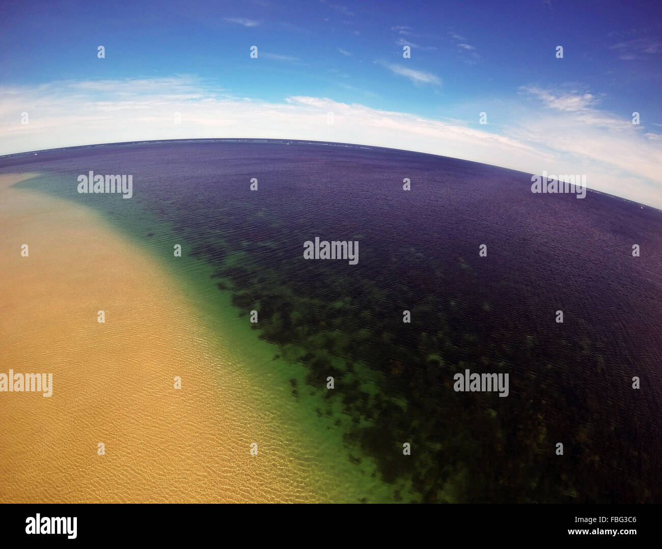 Aerial view of beach and corals in Coral Bay, Ningaloo Reef Marine Park ...