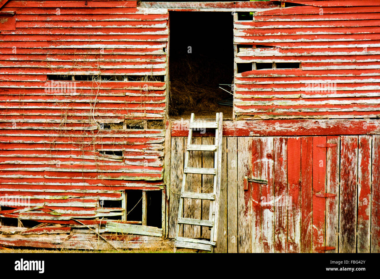 Rustic, well worn side of a red barn in Marion County, Indiana Stock ...