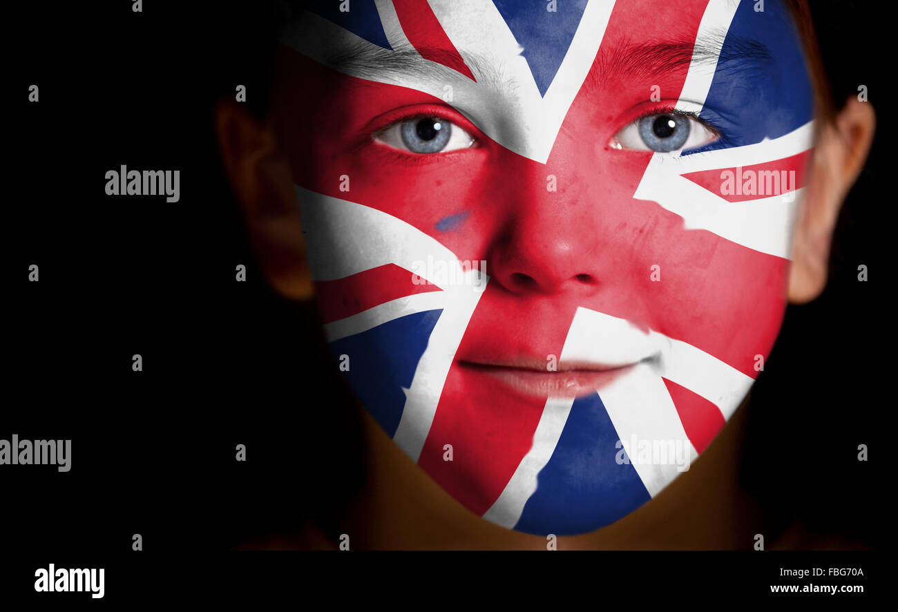 child with a painted British flag Stock Photo - Alamy