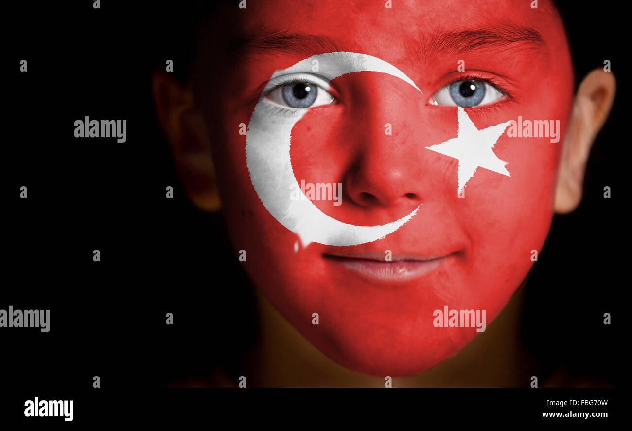 child with a painted turkish flag Stock Photo - Alamy