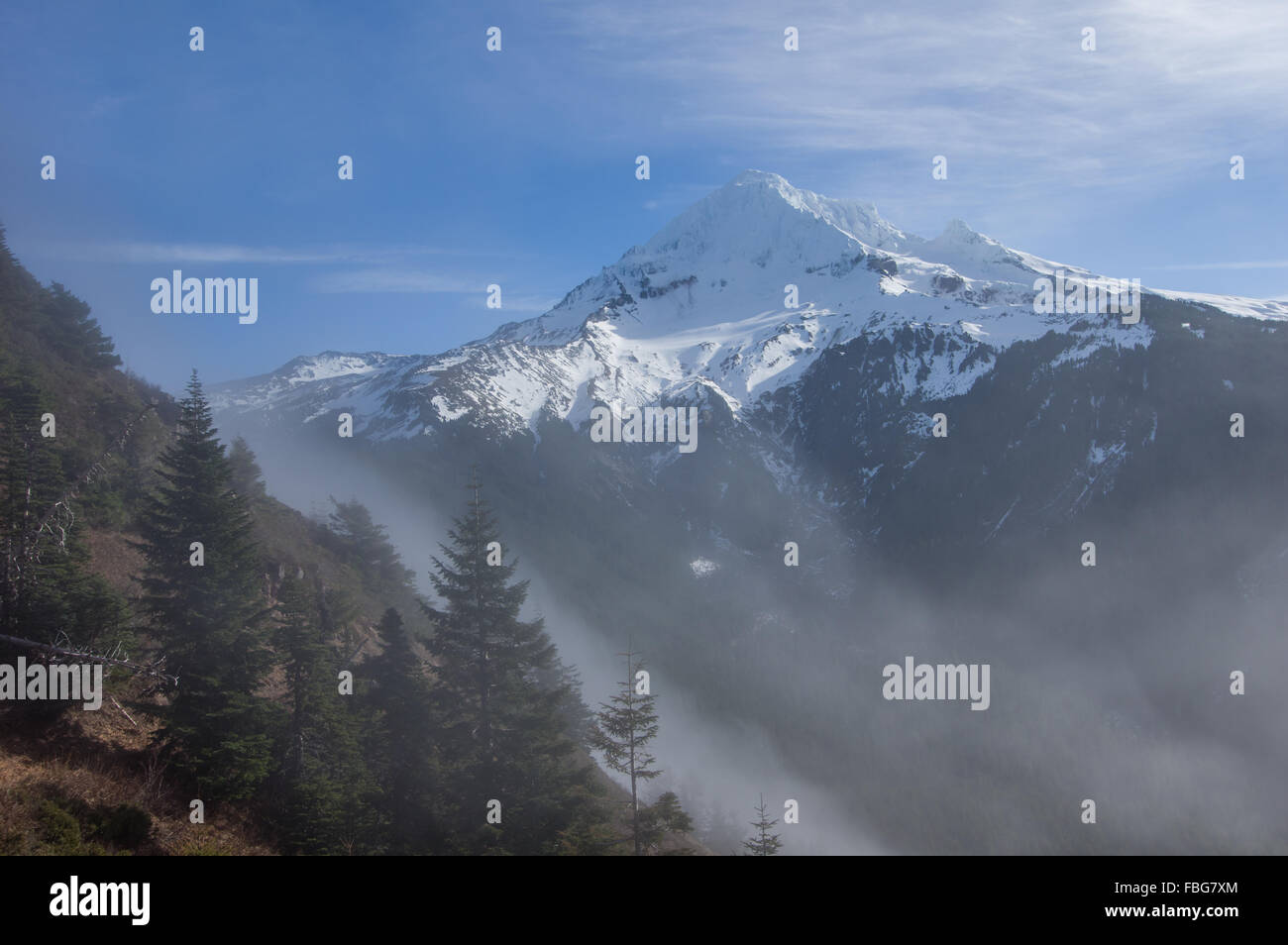 Mist trailing over the pass near Mount Hood. Mt Hood National Forest ...