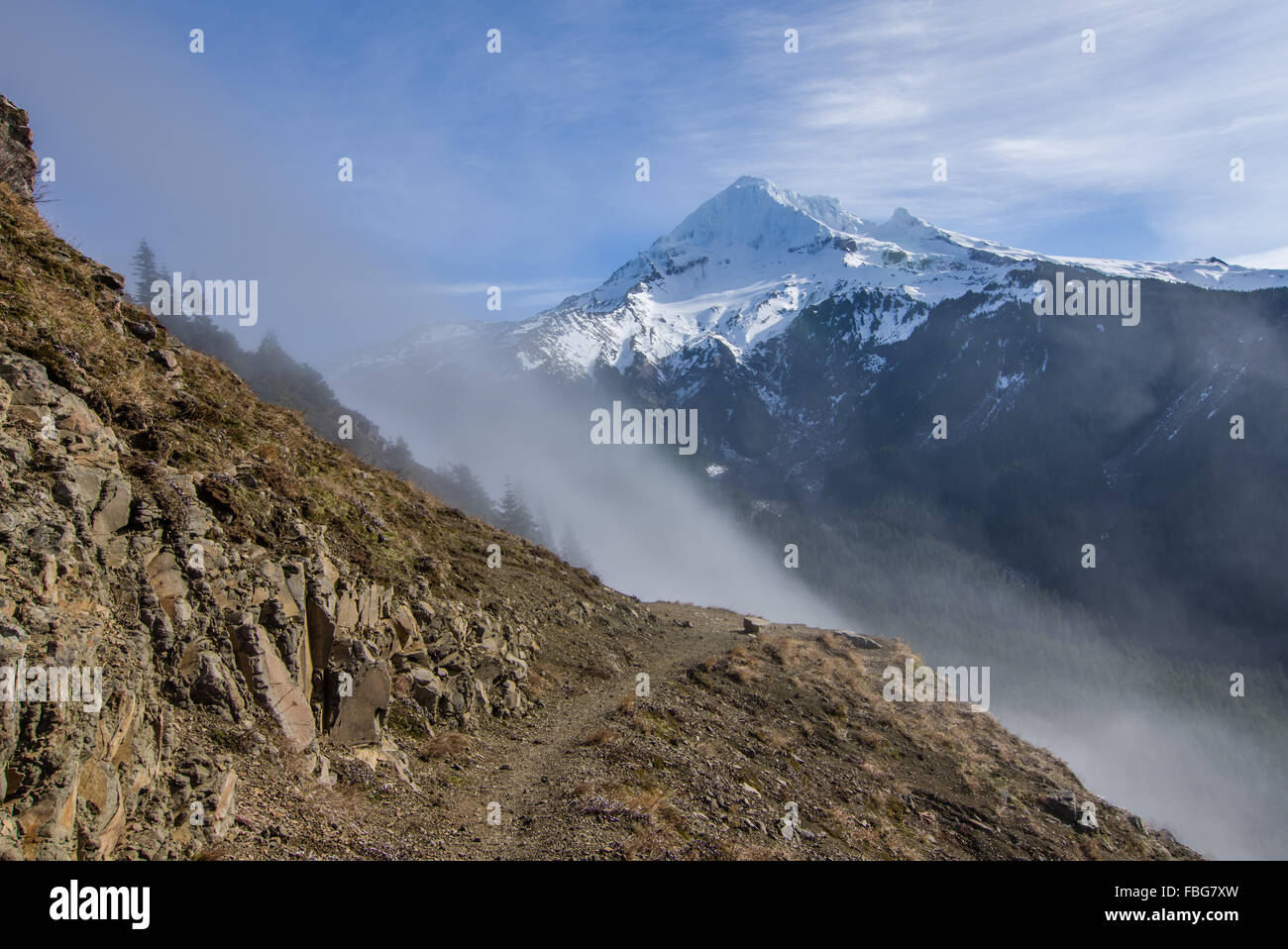 Mist trailing over the pass near Mount Hood. Mt Hood National Forest ...