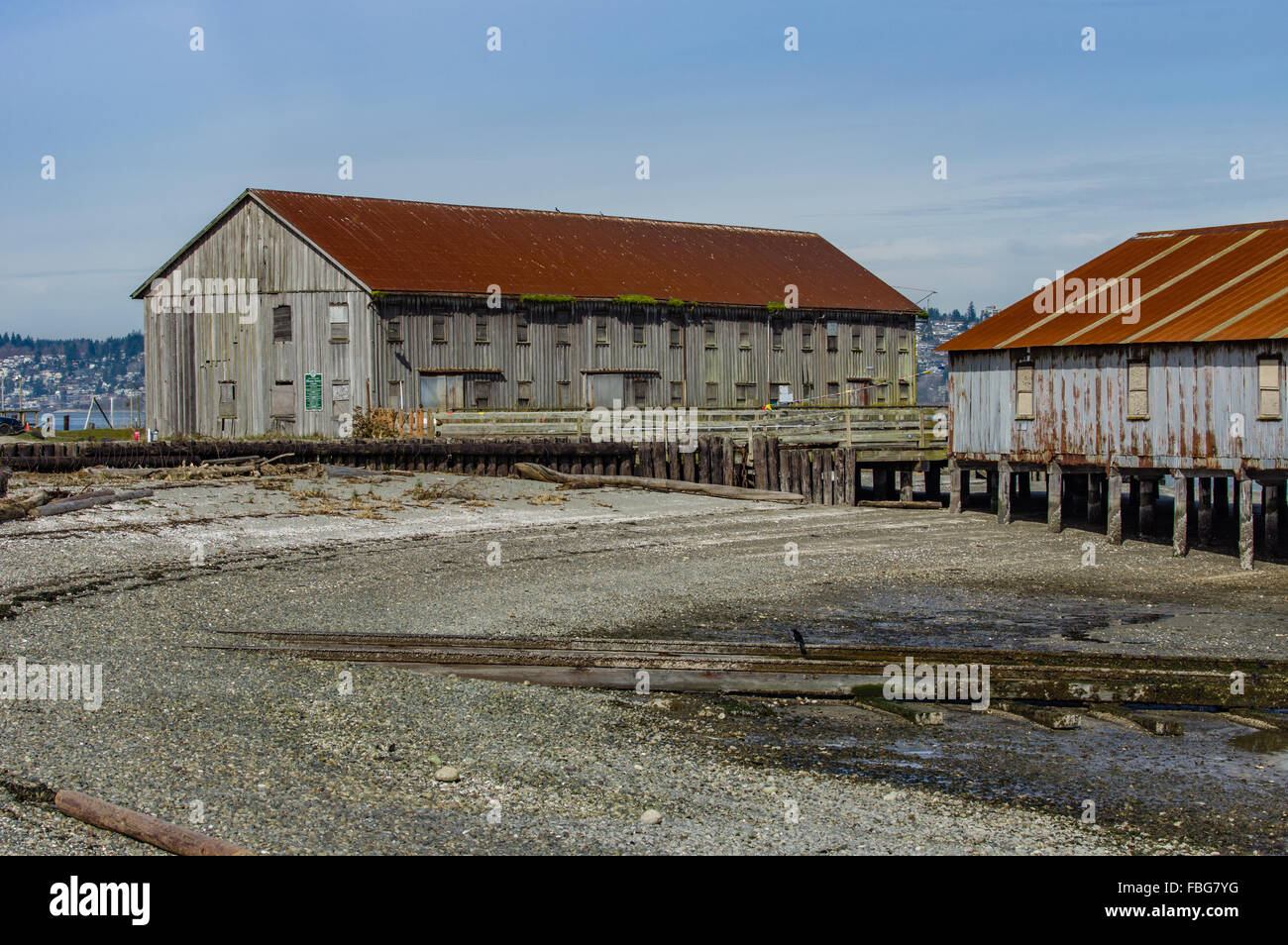 Rusting buildings at the site of the Alaska Packers Association cannery ...