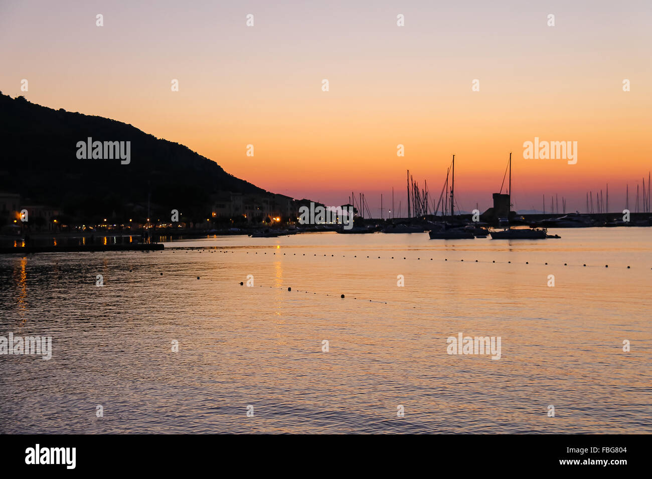 Boats anchored in the small port of Marciana, Elba Island, Italy on the ...